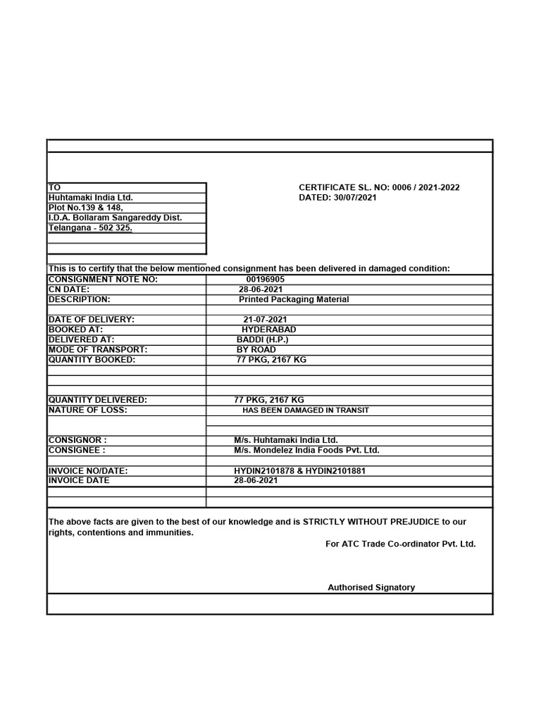 Damaged Certificate | PDF