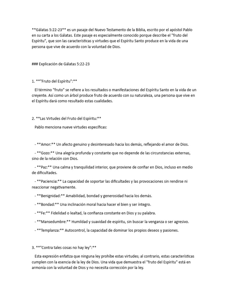 Fruto del Espíritu: Virtudes en Gálatas 5 | PDF
