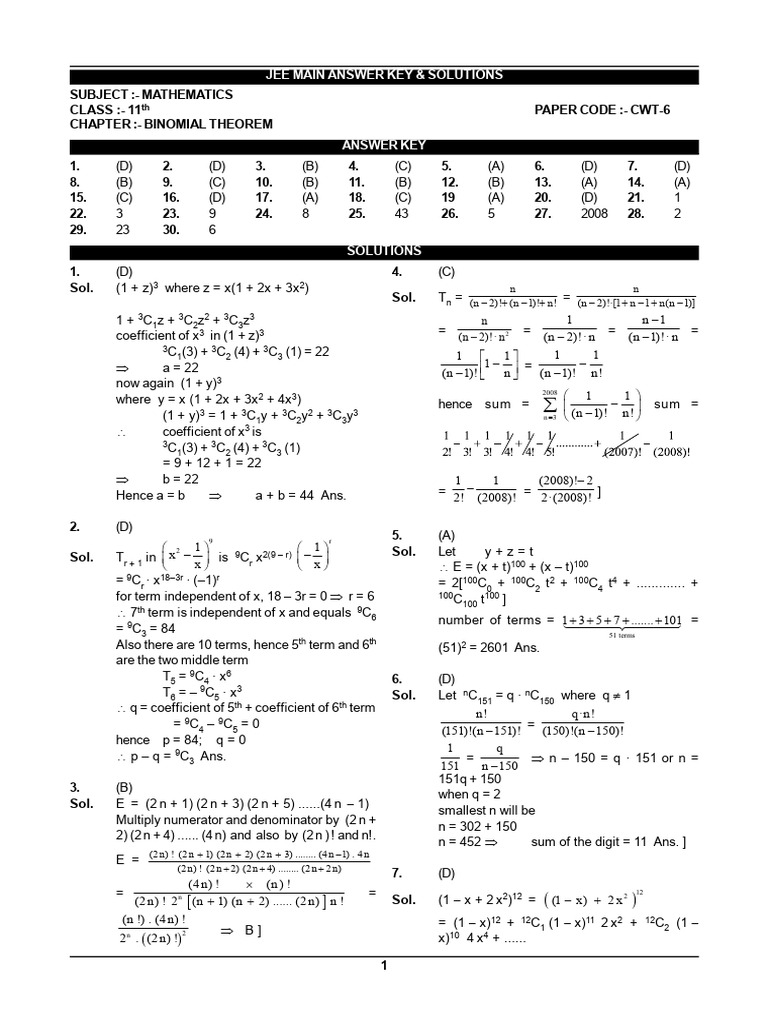6-BINOMIAL THEOREM SOLUTION (1) | PDF | Arithmetic | Elementary Mathematics