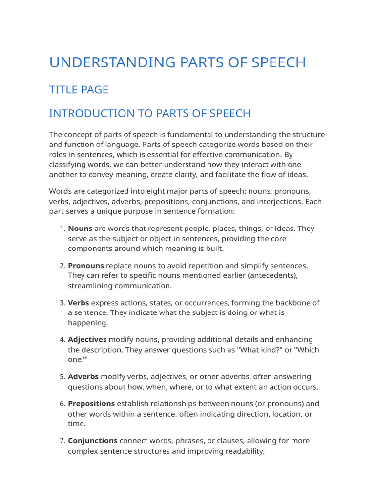 Understanding Parts of Speech | PDF | Part Of Speech | Verb