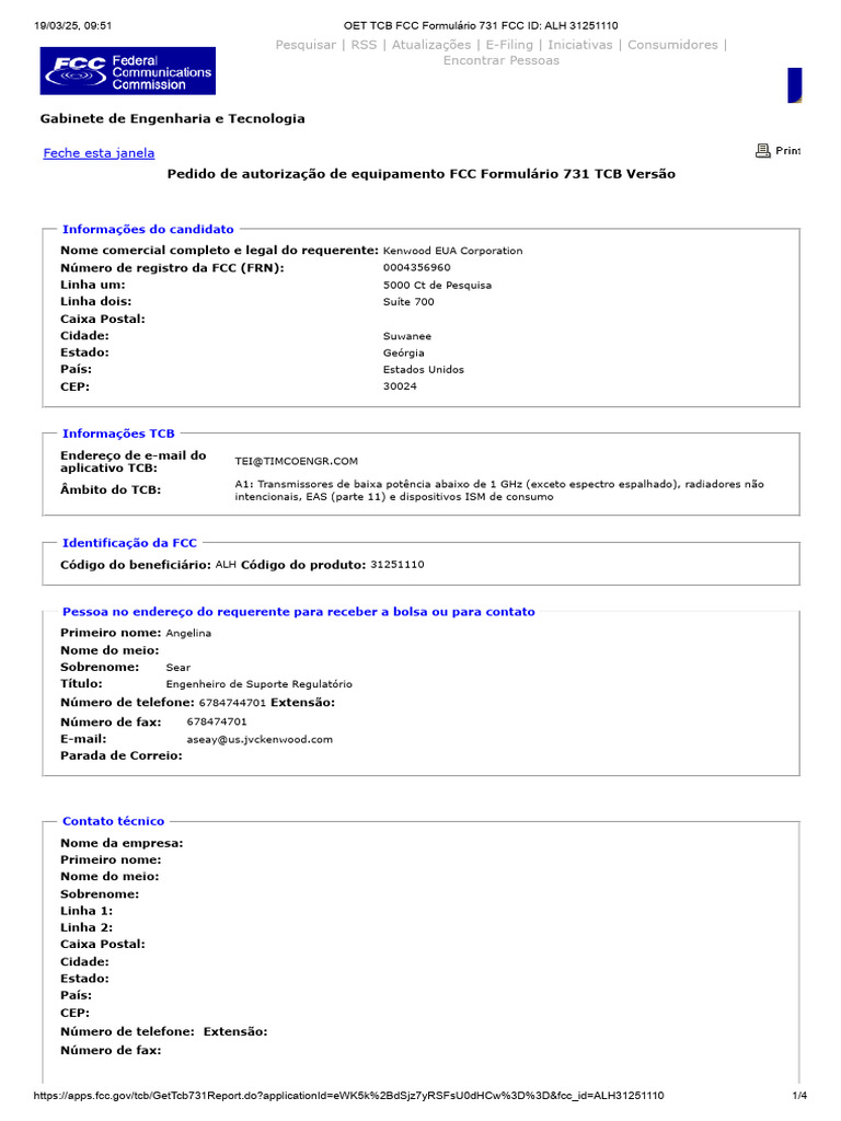 OET TCB FCC Formulário 731 FCC ID_ ALH 31251110 | PDF | Rádio ...