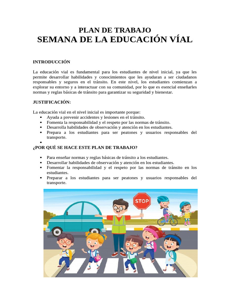 Plan de Trabajo Semana de La Educación Víal | PDF | Educación de la primera infancia | Semáforo