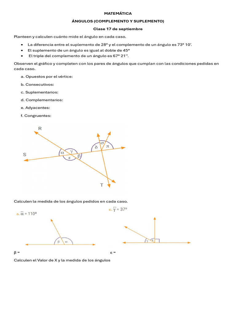 Cálculo de Ángulos: Suplemento y Complemento | PDF