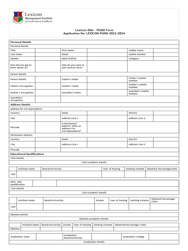 Application Form LEXICON-PGDM | PDF | Educational Assessment And Evaluation | Qualifications