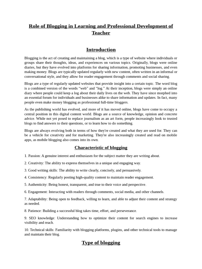 Role of Blogging in Learning and Professional Development of Teacher ...