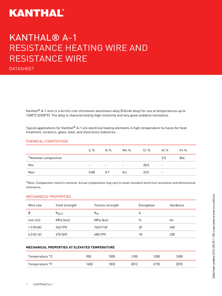 Kanthal A 1 en | PDF | Strength Of Materials | Building Engineering