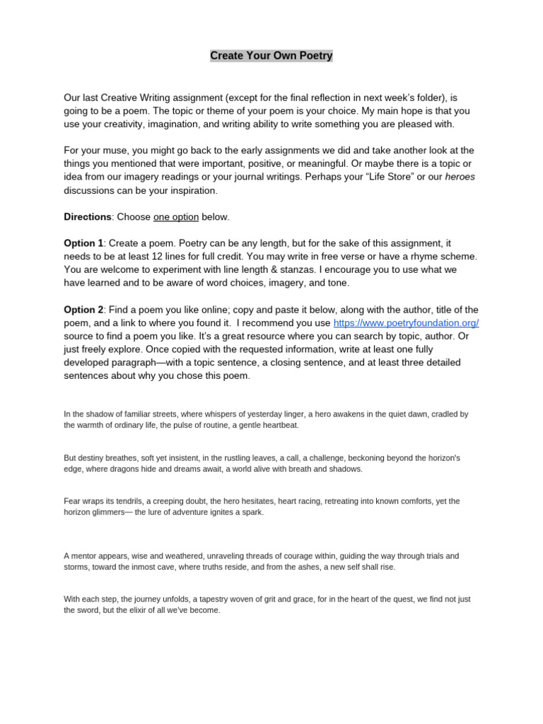 Write Your Own Poem Assignment | PDF | Poetry