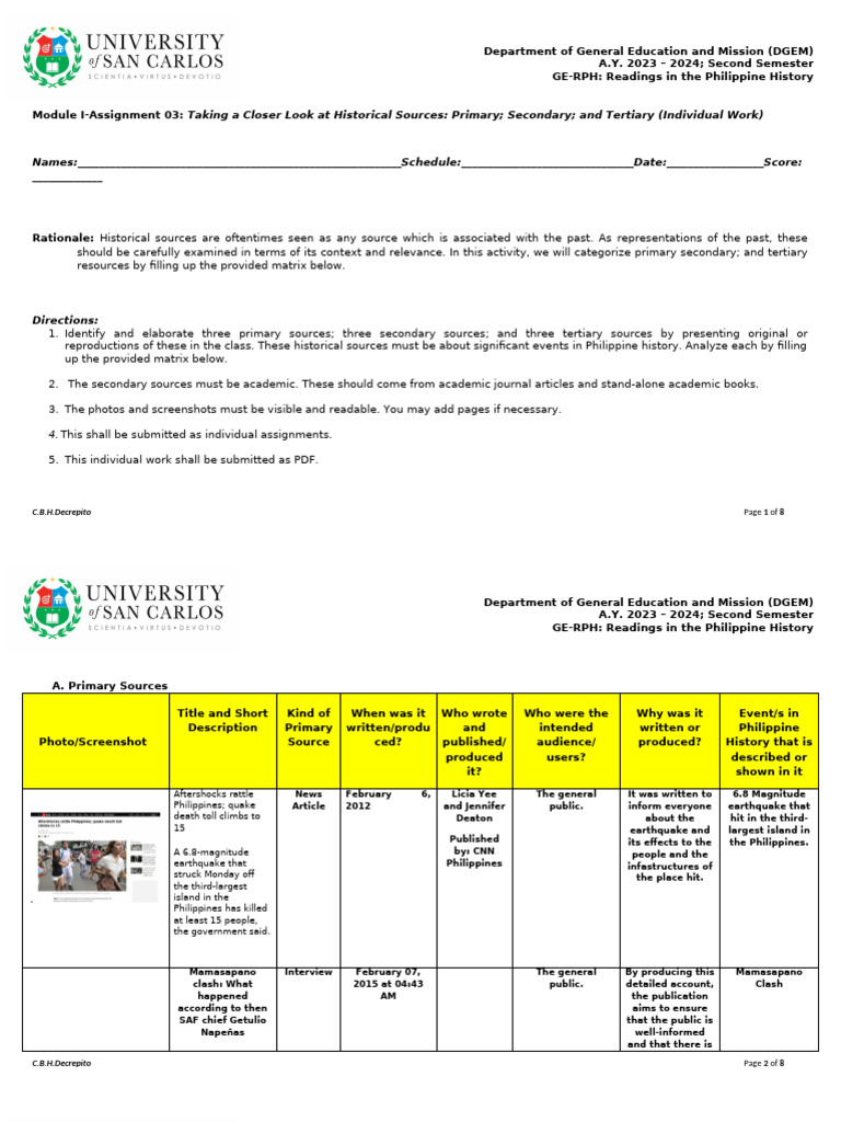 Module I-Assignment 03 - Taking A Closer Look at Historical Sources ...