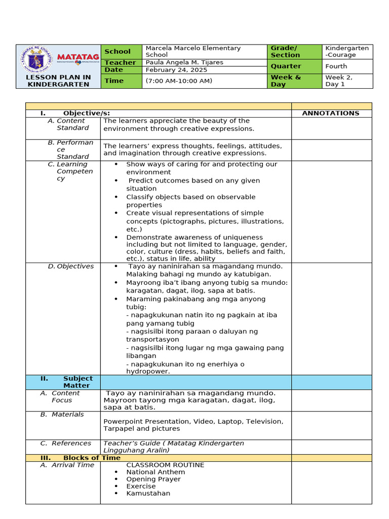 LESSON PLAN IN KINDERGARTEN q4w2d1-PAULA | PDF | Human Communication | Learning
