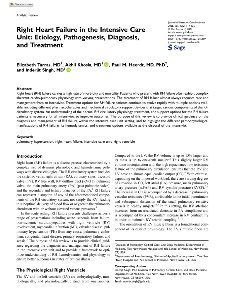 Right Heart Failure in The Intensive Care Unit Etiology, Pathogenesis ...
