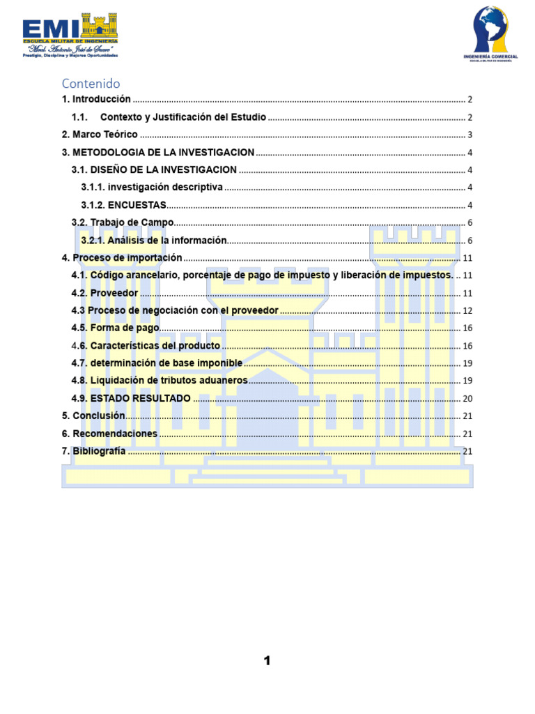 PROYECTO DE IMPORTACION - ROBLES EMI FINAL | PDF | Mercado (economía) | aduana