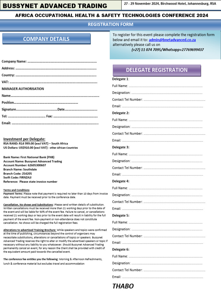 Health and Safety Registration Form (THABO] | PDF | Business