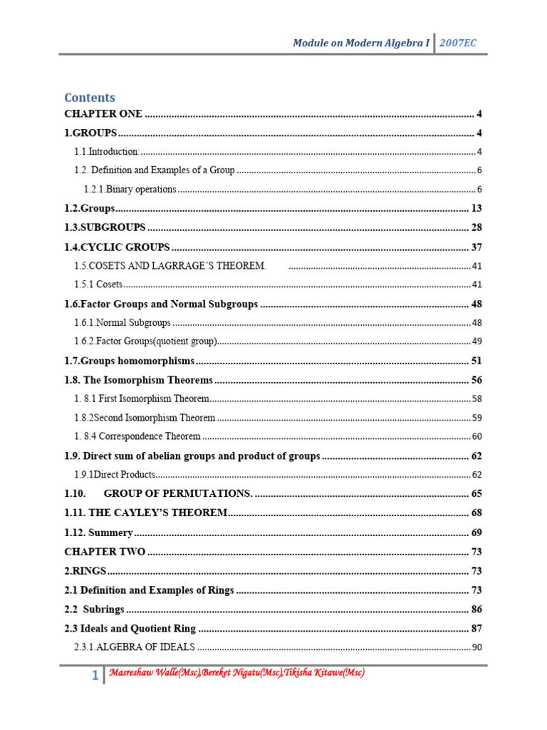 Module On Modern Algebra I | PDF | Group (Mathematics) | Ring (Mathematics)