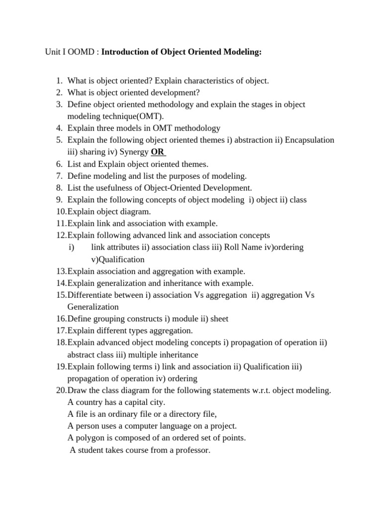 Unit I Question OOMD | PDF
