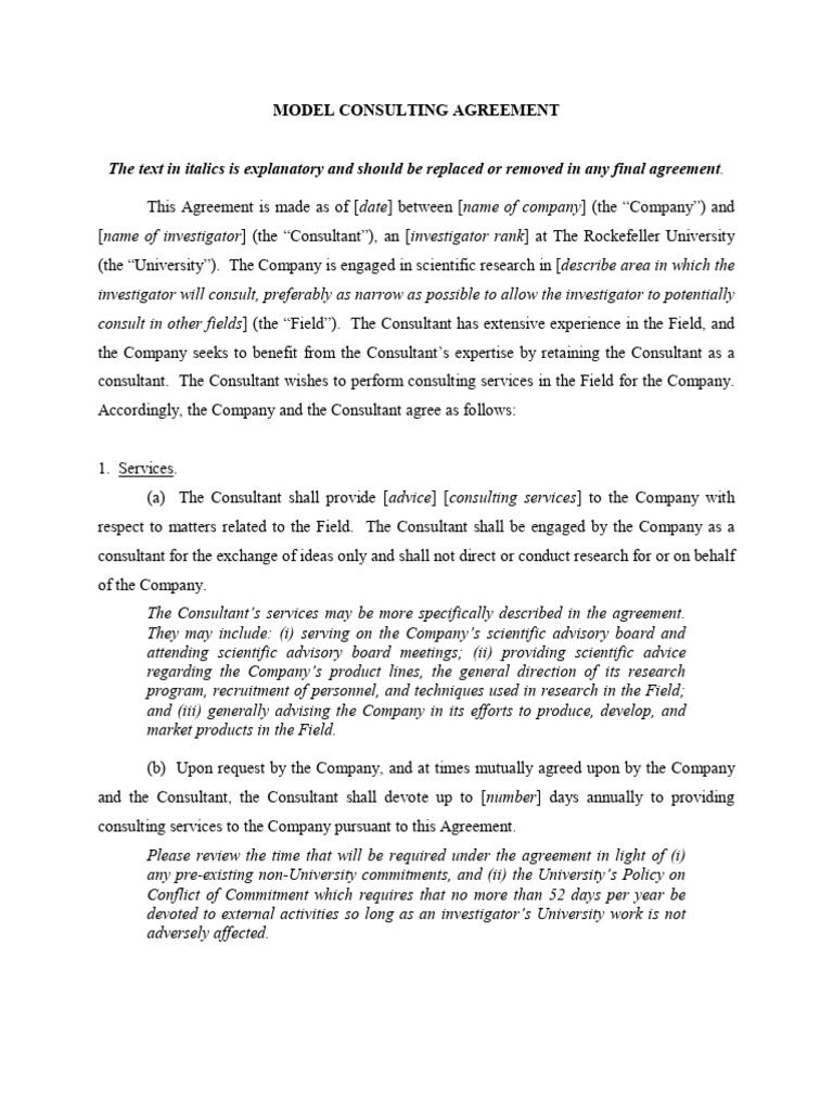 Model Consulting Agreement Template | PDF | Indemnity | Private Law