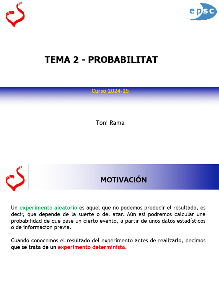 Tema2-PROBABILITAT-2023 | PDF | Probabilidad | Teoría de probabilidad