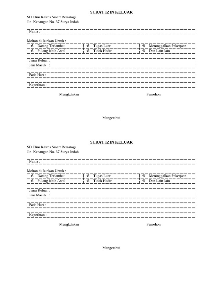 Surat Izin Keluar | PDF