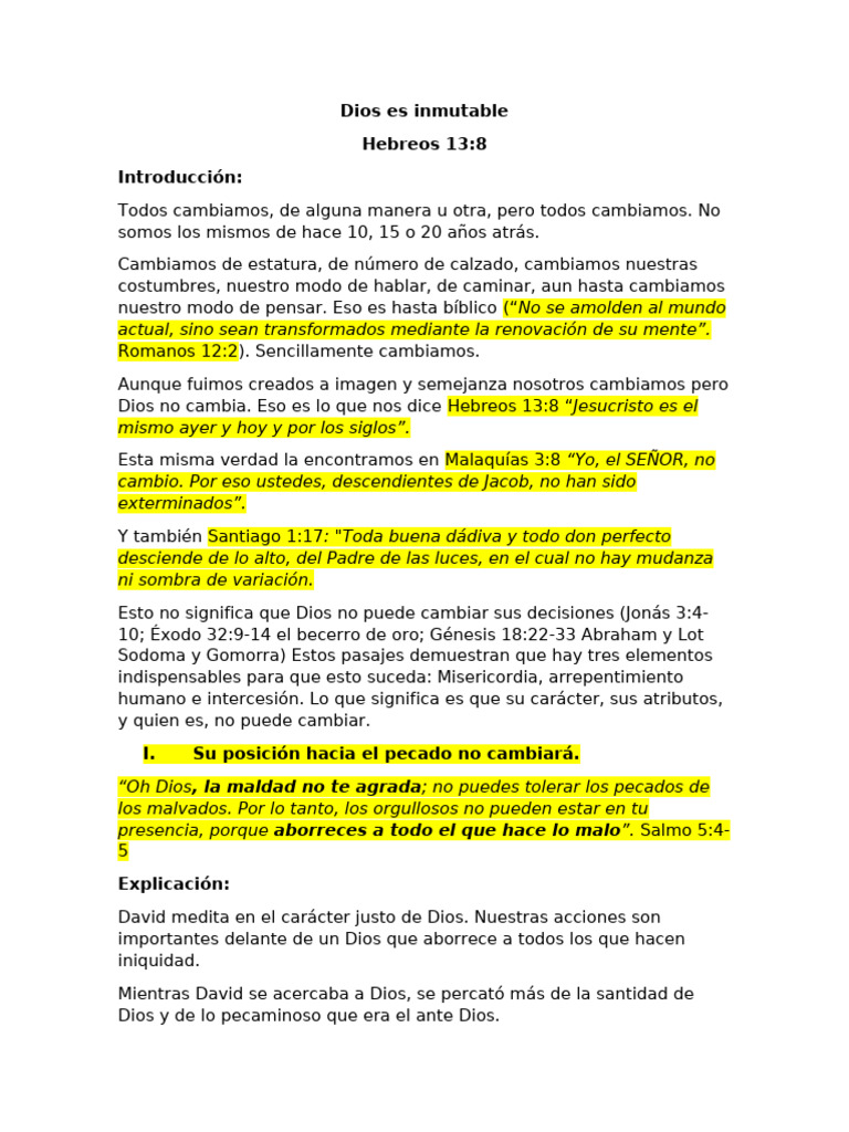 Sermón Dios Es Inmutable 16 03 25 | PDF | Pecado | Cristo (título)