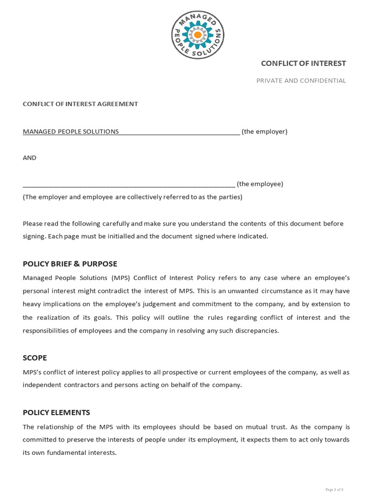 Conflict of Interest Agreement Template | PDF | Conflict Of Interest ...
