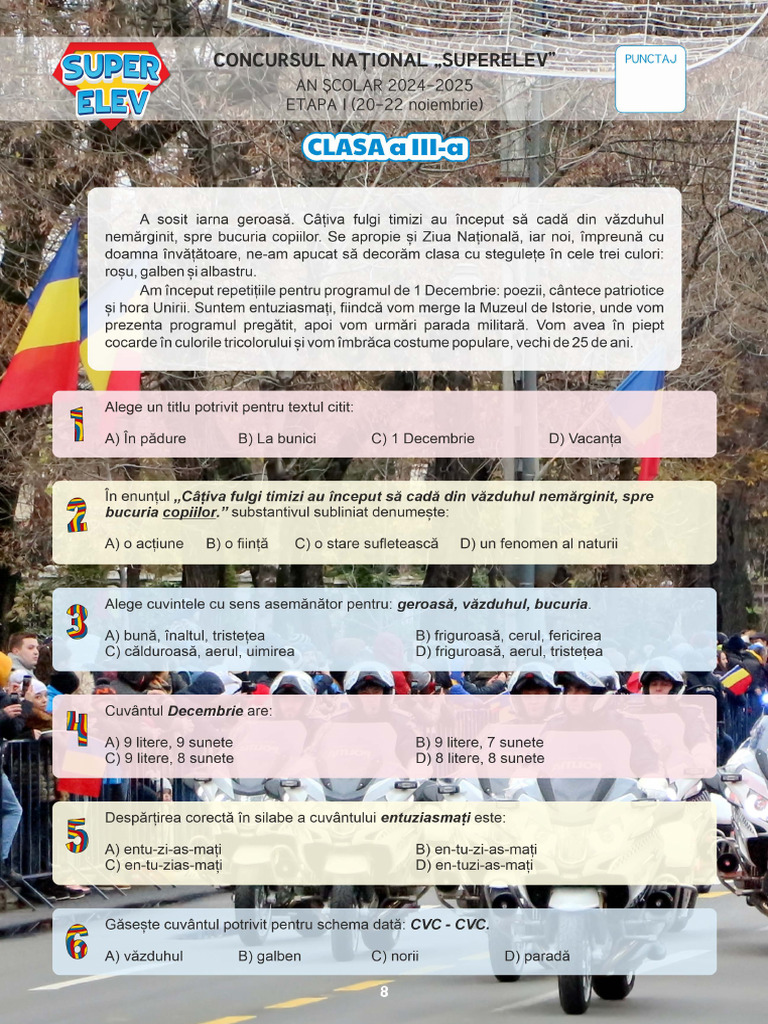 SUPERELEV 2024-2025, Etapa I, Clasa III | PDF