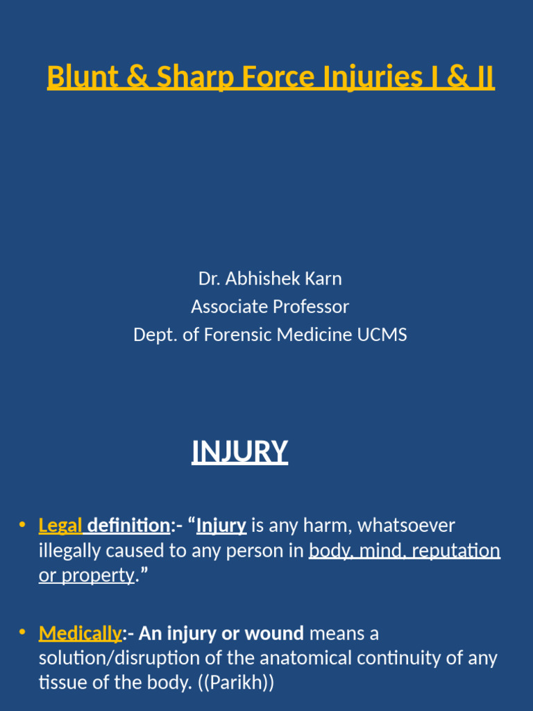 Blunt & Sharp Force Injuries I & II | PDF | Medical Emergencies ...