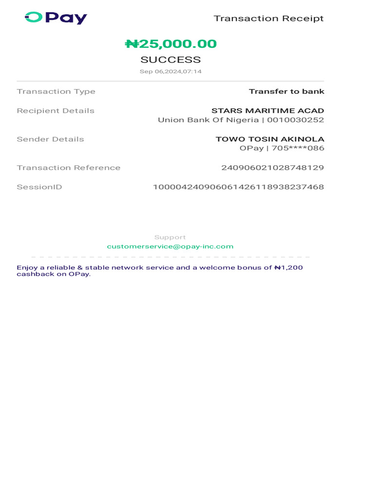 Successful Transaction Receipt - OPay | PDF