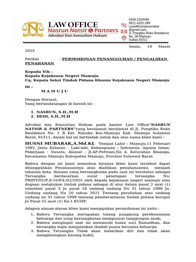 Permohonan Penangguhan Penahanan Hukum | PDF