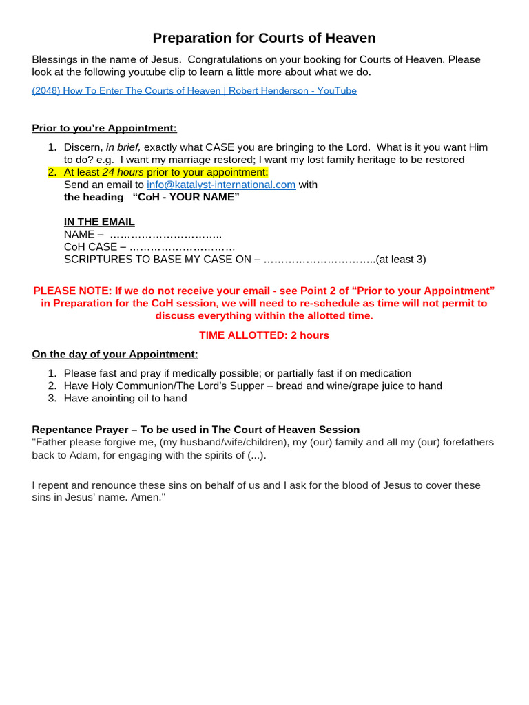 Courts of Heaven Appointment Guide | PDF | Eucharist | Christian Belief ...