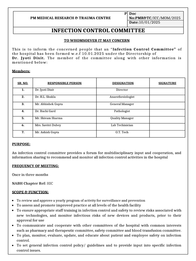 Infection Control Committee Meeting Agenda | PDF | Microbiology | Human ...