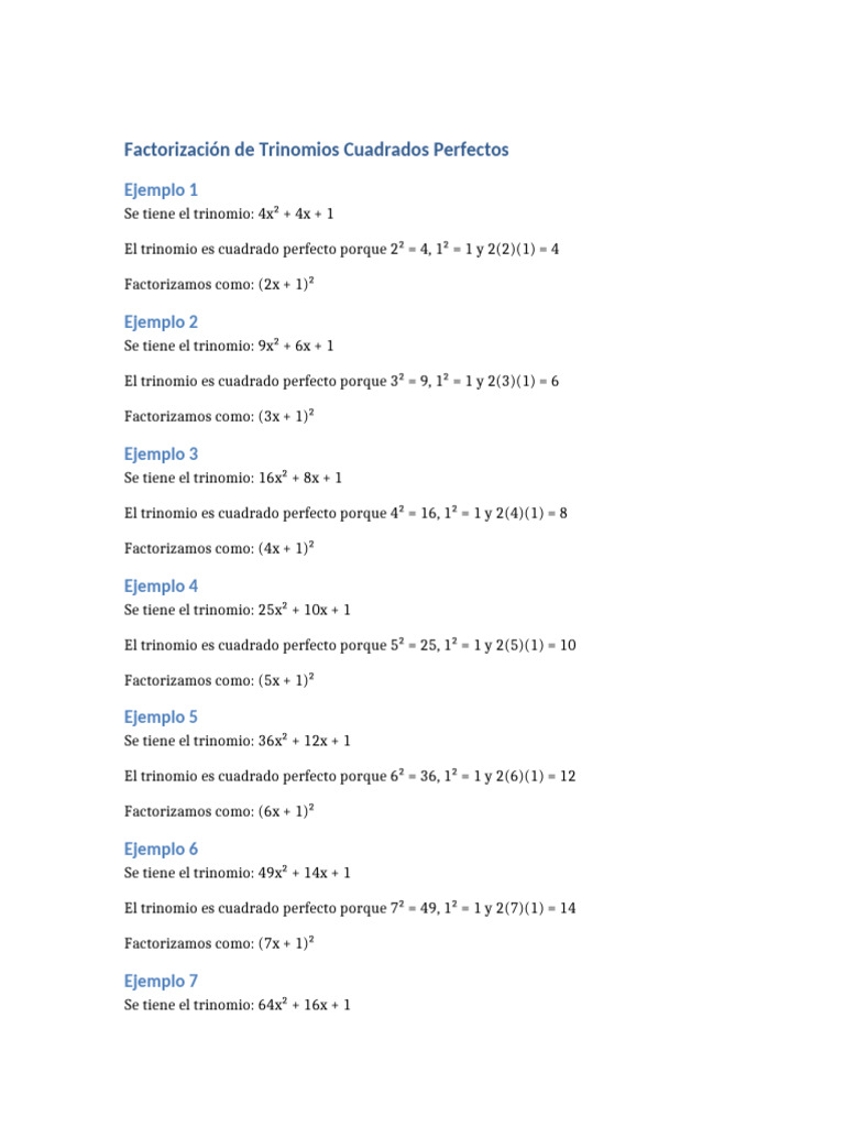 Factorización Trinomios Cuadrados | PDF | Matemática Elemental | Álgebra