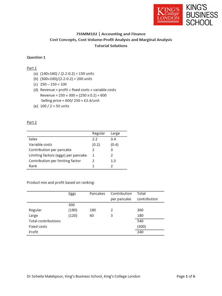 Cost-Volume-Profit Analysis Solutions | PDF | Business | Financial ...