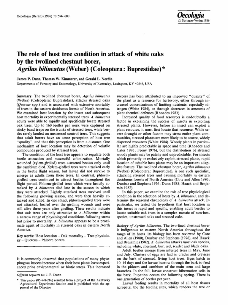 The Role of Host Tree Condition in Attack of White Oaks | PDF | Trees ...