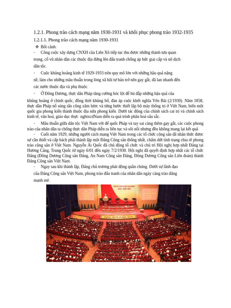 1.2.1. Phong Trào Cách M NG Năm 1930-1931 Và Khôi PH C Phong Trào 1932-1935 | PDF