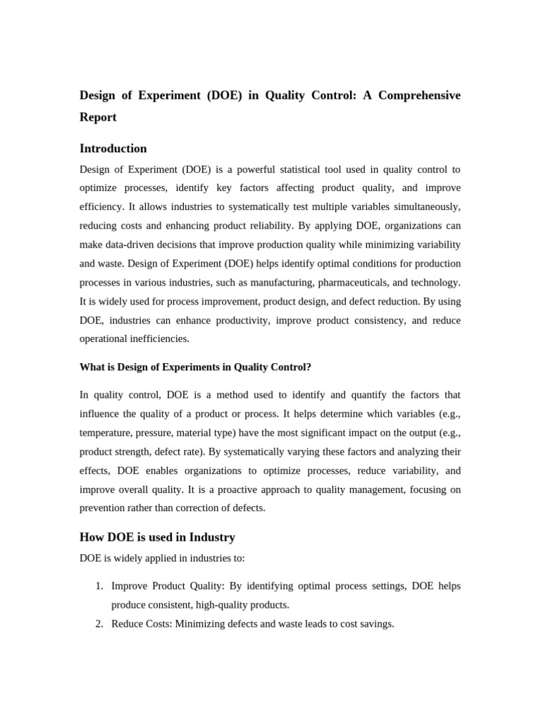 DOE Quality Control Report | PDF | Design Of Experiments | Experiment