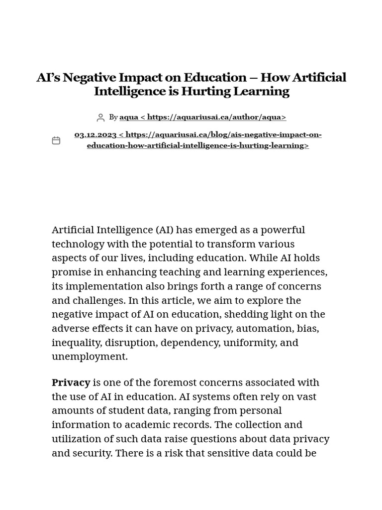 Negative Impacts of AI on Education | PDF | Artificial Intelligence ...
