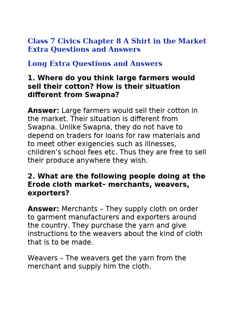 Class 7 Civics Chapter 8 A Shirt in The Market | PDF | Cotton | Cooperative