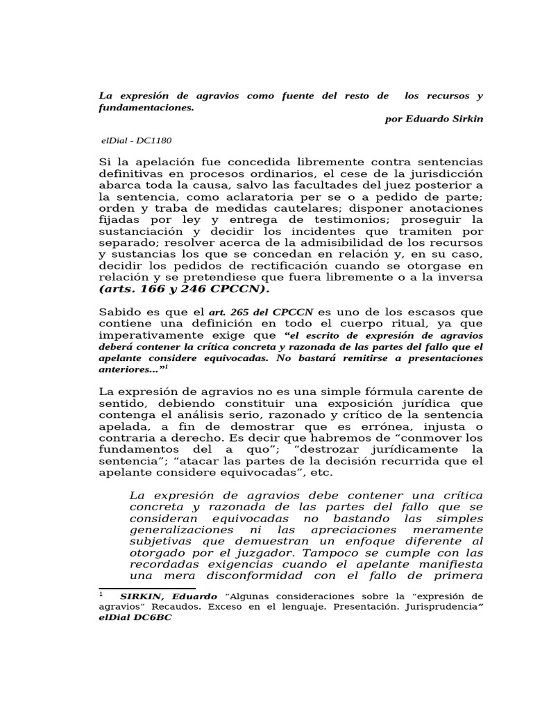 La Expresión de Agravios Como Fuente Del Resto de Los Recursos y Fundamentaciones | PDF ...
