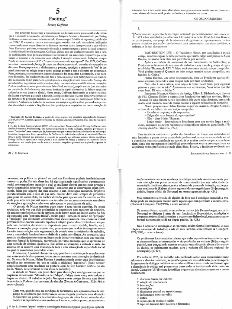 Footing e Enquadramento no Discurso | PDF | Comunicação | Discurso