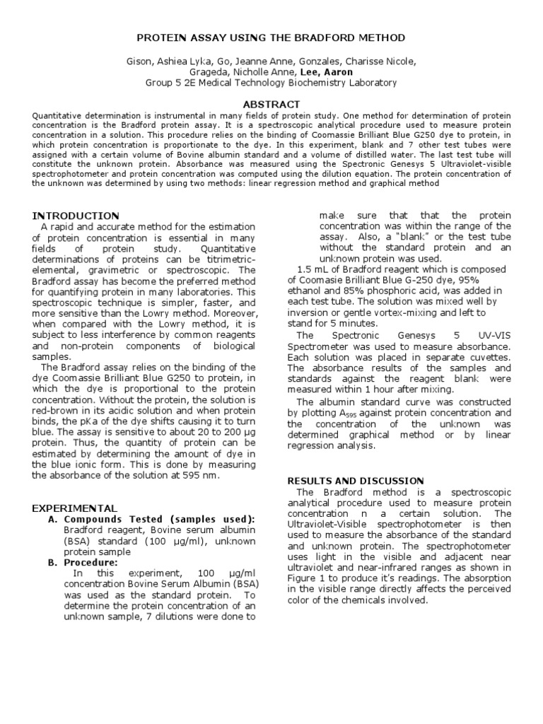 Protein Assay Using The Bradford Method | Download Free PDF ...