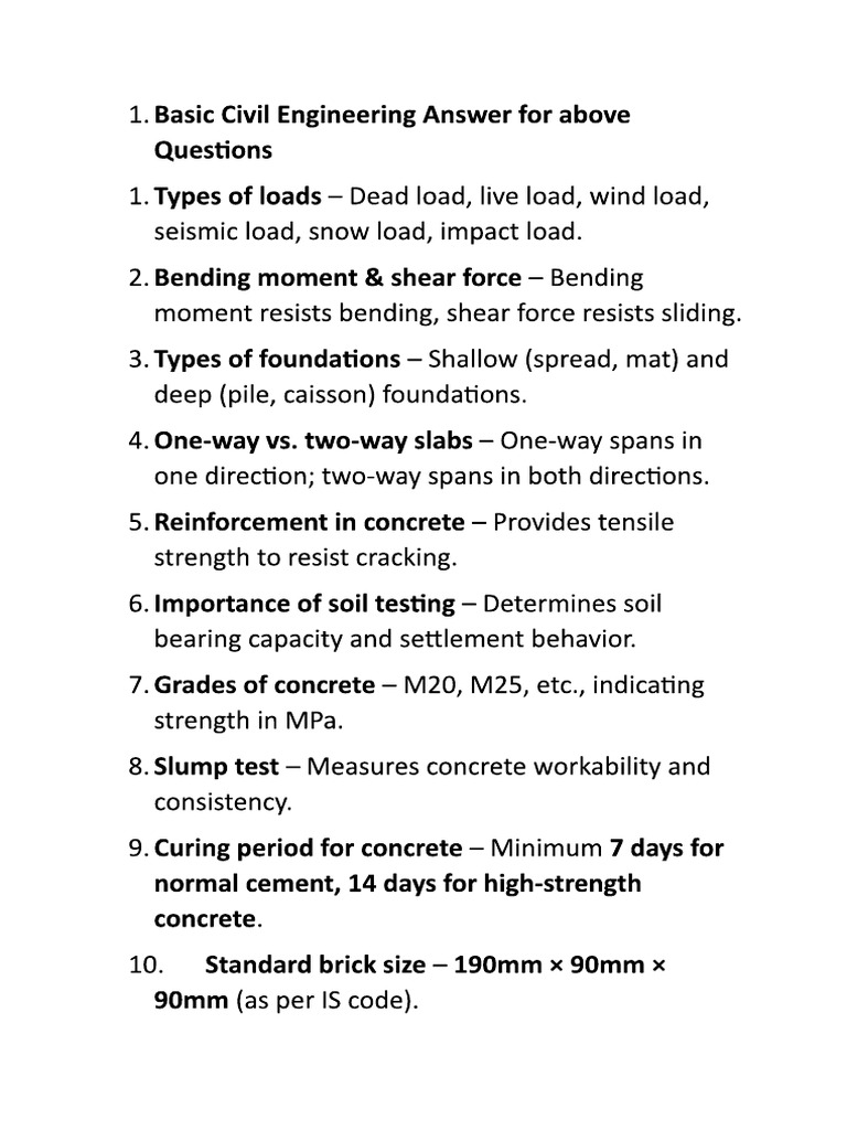 Basic Civil Engineering Questions | PDF