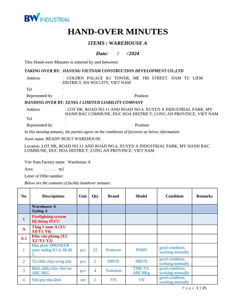 WHA Equipment Hand-Over 2024.9.10 | PDF