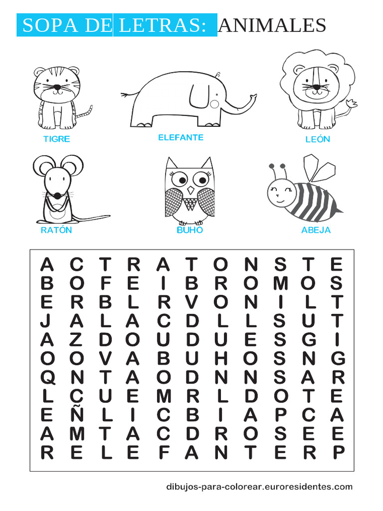 Sopa de Letras: Animales Salvajes | PDF