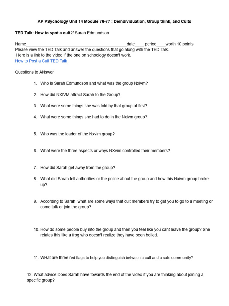 AP PSychology Unit 14 Module 76-77 - Deindividuation, Group Think, and ...