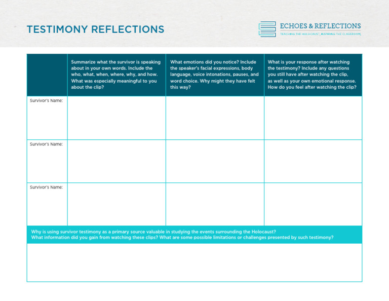 07 00 05 Student Handout Testimony Reflections | PDF