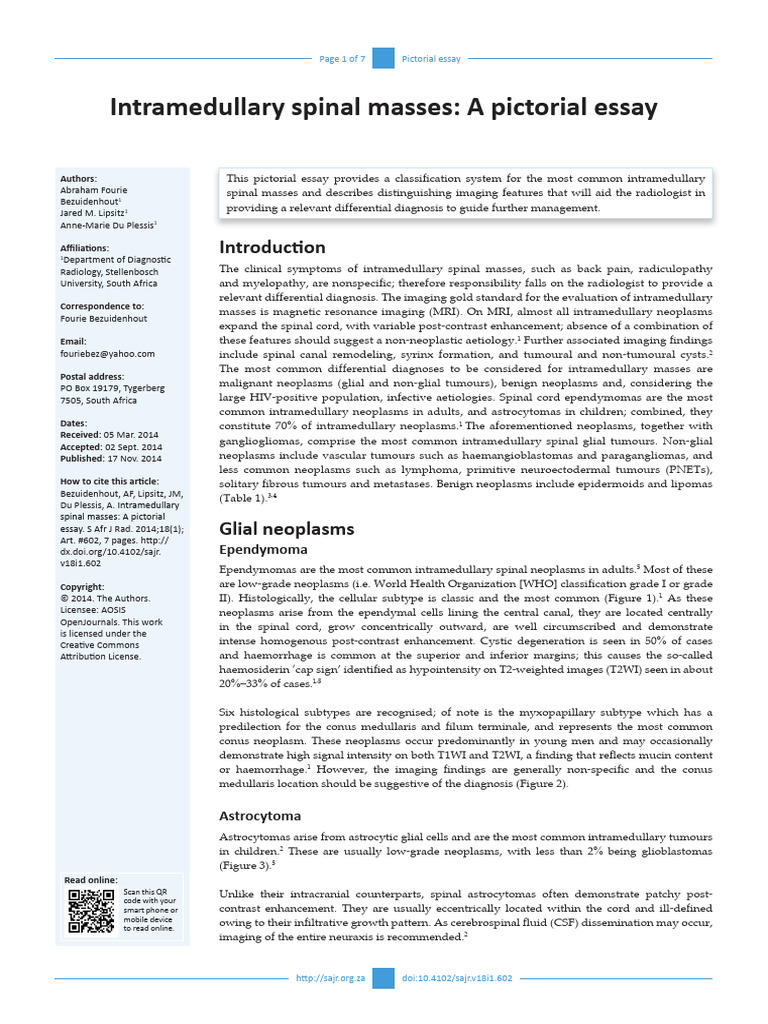 Intramedullary Spinal Masses A Pictorial Essay | PDF | Neoplasms ...