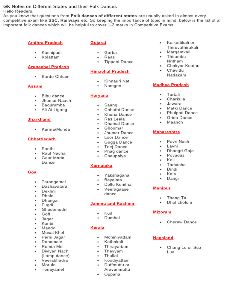 Difference State and Their Folk Dance | PDF | Dances
