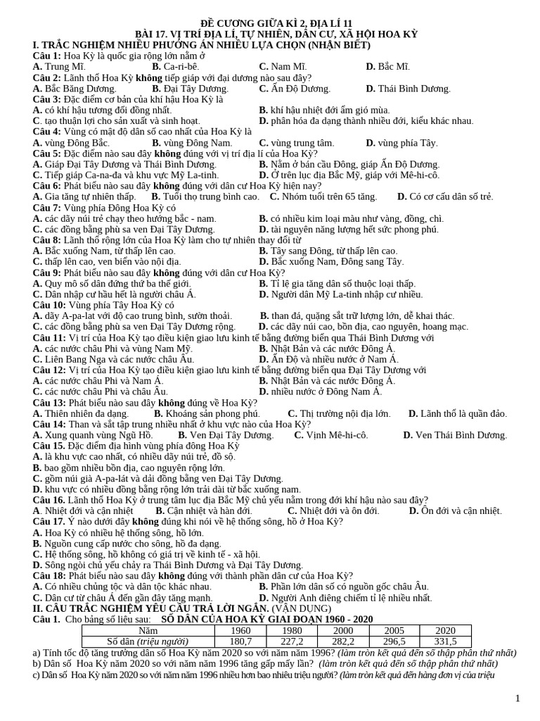 ĐỀ CƯƠNG GK2 ĐỊA 11 (24 - 25) -HS | PDF