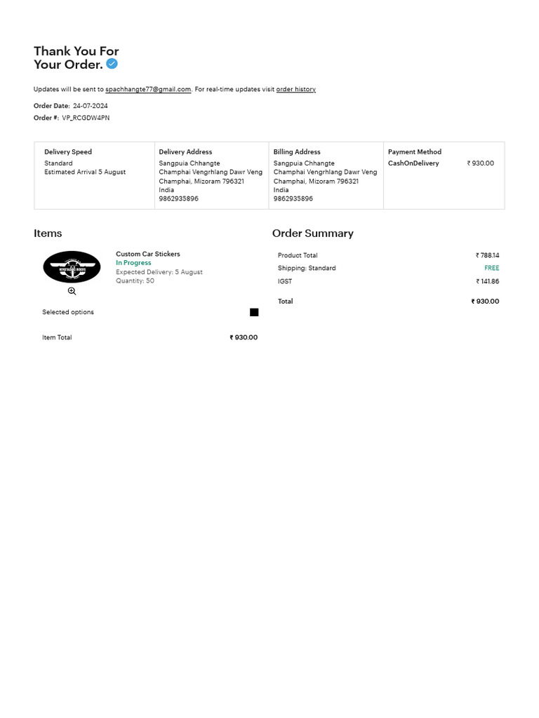 VistaPrint Order Details2 | PDF