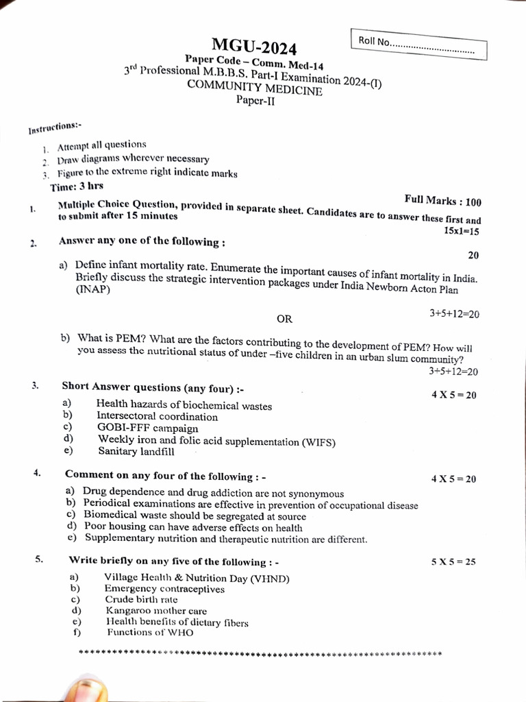 Community Medicine Exam Guidelines 2024 | PDF | Infant Mortality | Medicine