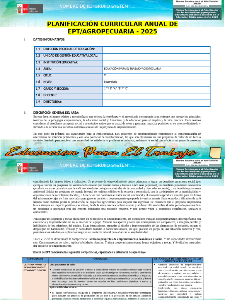 Ept Agropecuaria 1° 2° - Programación Curricular Anual | PDF | Aprendizaje | Iniciativa empresarial